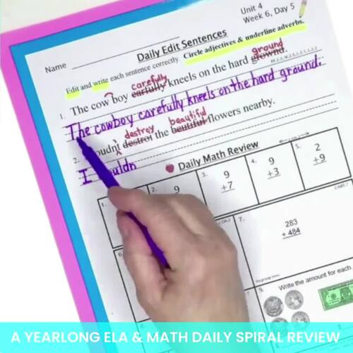 2nd Grade Morning Work Math and ELA No Prep Printables Spiral Review UNIT 1