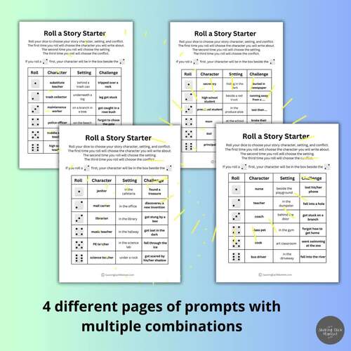 Roll a Story Creative Writing Prompts, Back to School Literacy Center ...