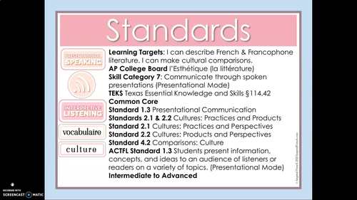 French Literature Francophone Presentational Speaking Performance Task ...