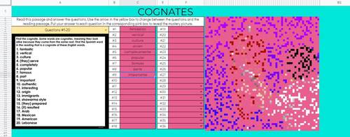 Cognates Digital Spanish Reading Activity Mystery Picture Spanish Pixel Art