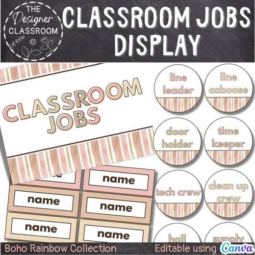 Editable Classroom Jobs Display | Boho Rainbow Classroom Decor | TPT