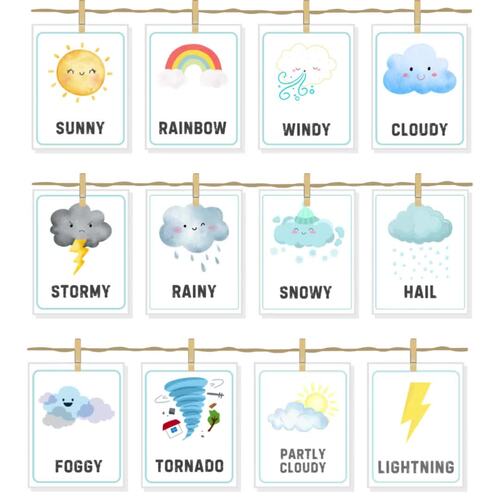 Weather Flashcards – Preschool & Kindergarten – 16 Printable Cards in 2 ...