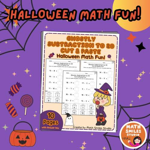 Ghostly Subtraction to 20 Cut & Paste | Halloween Math Worksheets |1st ...