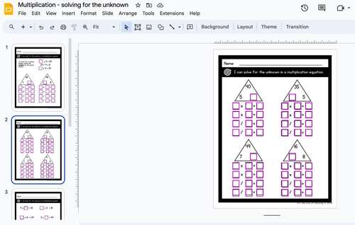Multiplication Solving for the Unknown Grade 3 No Prep digital resource