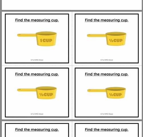 Measurement in Measuring Cups for Cooking Task Cards for Special Education