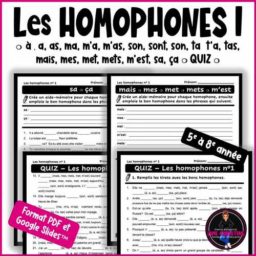 French Homophones I Les homophones #1 I 6 activités I Quiz I Clé de ...