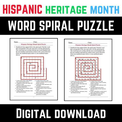 National Hispanic Heritage Month Word Spiral Puzzle Game | October ...