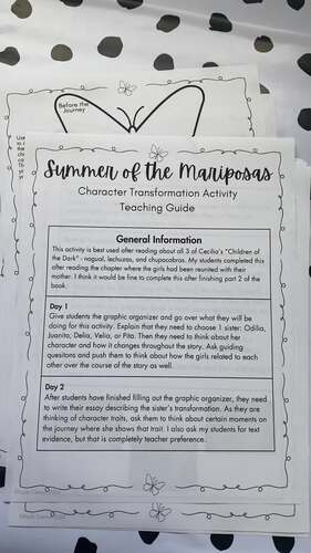 Summer of the Mariposas Character Analysis Craft and Writing Prompt