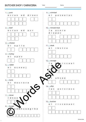 Spanish English Bilingual Vocabulary Worksheets Cards Puzzles Games ...