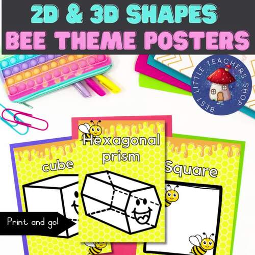 2D and 3D Shape Posters for Shape Recognition | Classroom Décor | Bee theme