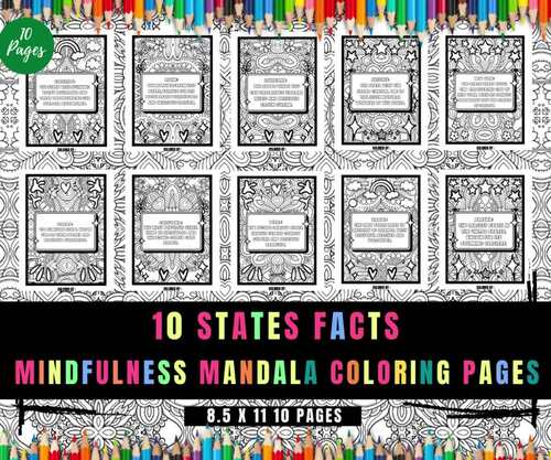 10 States Activities, Facts Saying Mindfulness Mandala Coloring Sheets ...