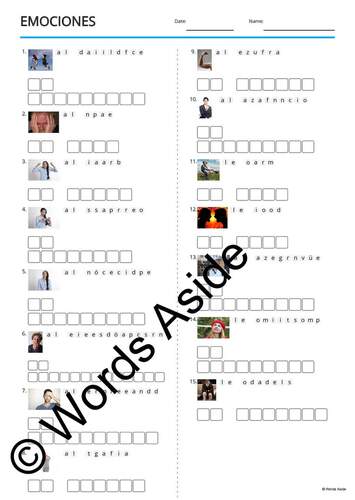 Spanish Vocabulary Writing Spelling Worksheets Cards Crossword Anagram ...