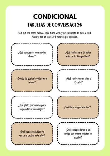 TARJETAS DE CONVERSACIÓN CONDICIONAL CONDITIONAL TENSE SPANISH CONVERSATION