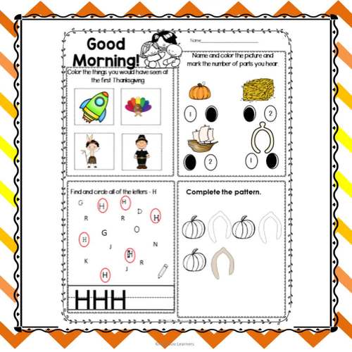November Morning Work for Kindergarten | Language Arts & Math | PreK ...