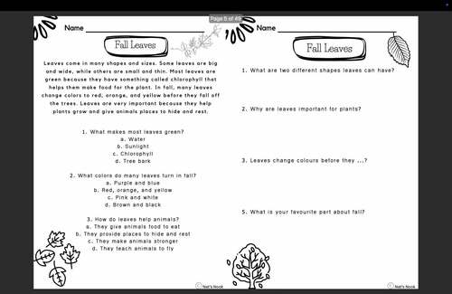 Fall Reading Comprehension Passages | Grade 1 | September to November ...
