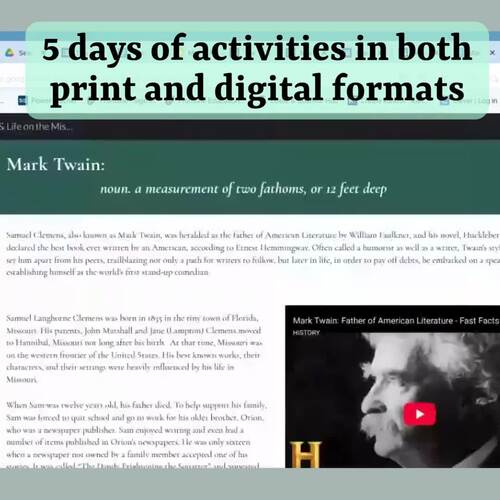Mark Twain 1 Week Unit Jumping Frog of Calaveras County & Pre-Reading ...
