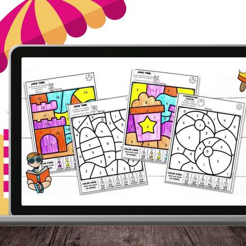 Summer Coloring Pages Color by Number Practice Activities Editable