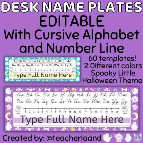 Student Desk Name Plates / Spooky Little Halloween Theme Cursive Alphabet