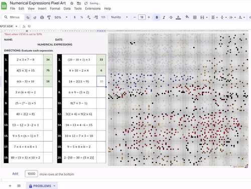 Evaluating Numerical Expressions | Order of Operations Pixel Art Math ...