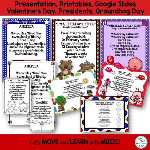 February Songs and Poems with Literacy Activities & Game by Sing Play ...