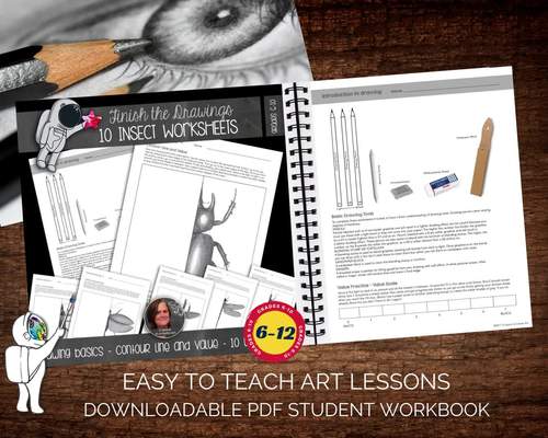 Finish the Drawing Insects, Middle, High School Art Worksheets, Art Sub ...