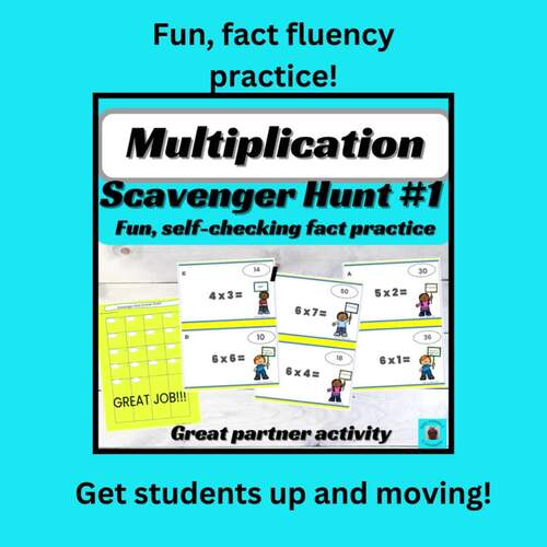 Indoor or Outdoor Multiplication Scavenger Hunt, Math Task Cards, Math Game