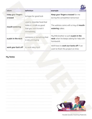 Body Vocabulary Idioms - Guide, Practice Sheets & Speaking Games