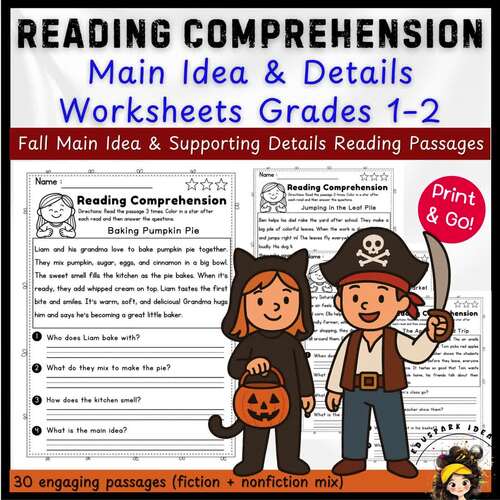 Fall Main Idea & Supporting Details Reading Passages | Grades 1–2 | 30 ...
