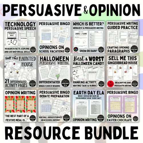 Persuasive and Opinion ELA Activity BUNDLE | Reading, Writing, Speaking