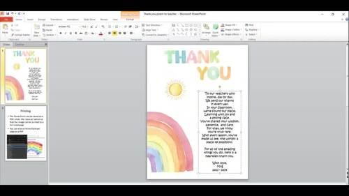Editable Thank You Teacher Poem | End of Year Gift | Teacher Farewell | PPT