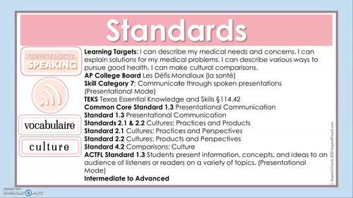 French Health Presentational Speaking Performance Task No Prep | TPT