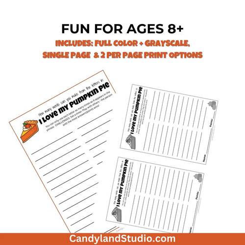 Fall Theme Word Game "I Love My Pumpkin Pie" | Grades 3-6 | No Prep ...