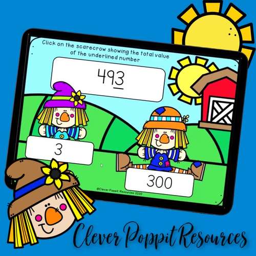 Three and Four digit number Place Value Scarecrows - Boom Cards | TPT