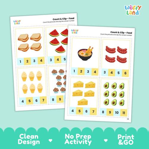 Food Theme Math Counting Clip Cards 1-20 Preschool & Kinder Number Activity