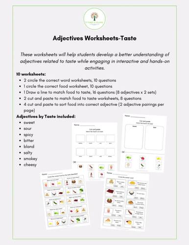 Adjectives Worksheets-by Taste-(ABLLS-R C24, G13) Set 2 | TPT