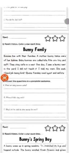 Spring Fluency Reading Passages | Short Reading Comprehension Worksheets