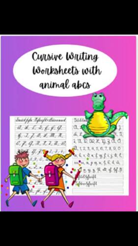 Cursive Writing Practice Worksheets with Animals | ABC Handwriting Workbook