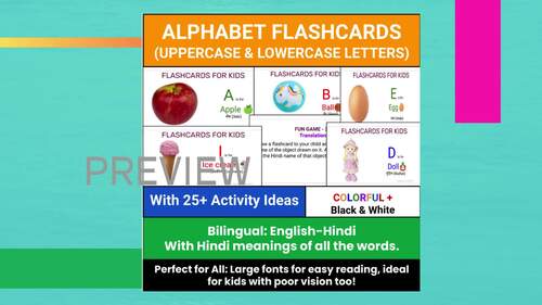 Alphabet Flashcards Uppercase and Lowercase Letters With Hindi Names of ...