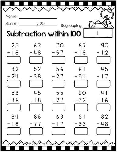 Subtraction within 100 Worksheets | Subtraction Without and with Regrouping