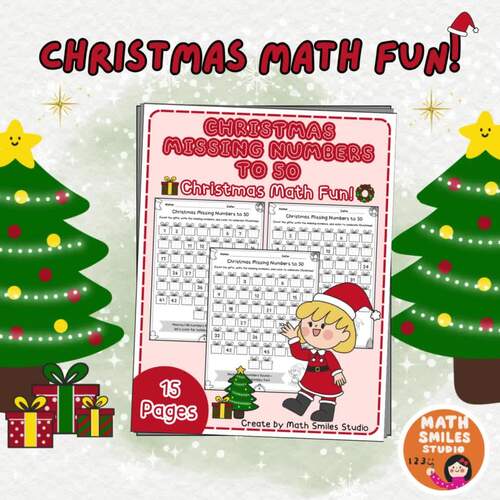 Christmas Missing Numbers to 50 | Count, Fill, and Color Fun! | K-1st Grade