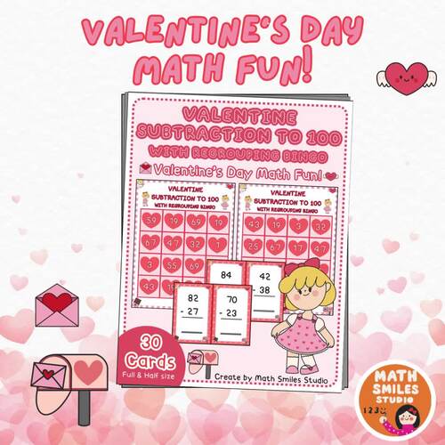 Valentine Subtraction to 100 Bingo (With Regrouping) | Math Centers 2nd ...