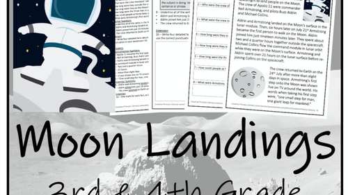 The Moon Landing Close Reading Comprehension Activity | 3rd Grade & 4th ...