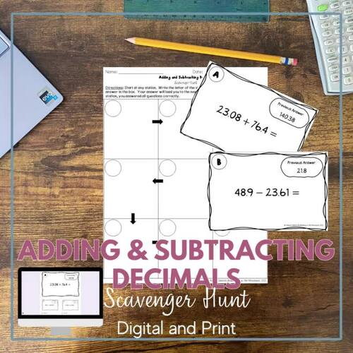 Adding and Subtracting Decimals Practice: 5th Grade Math Scavenger Hunt ...