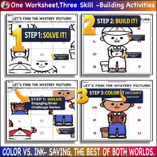 K-2 1-10,20 Bundle Cut Paste Color Picture Game Math Number Order Skill ...