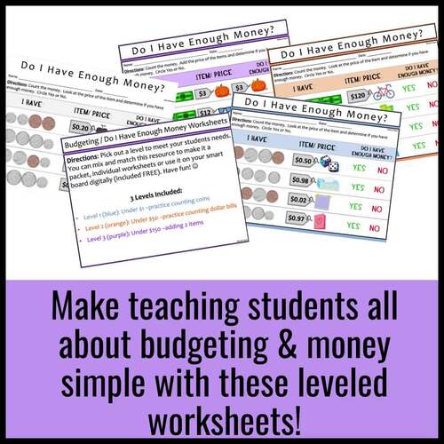 Do I Have Enough Money Worksheets | Budgeting Worksheets Money Packet SPED