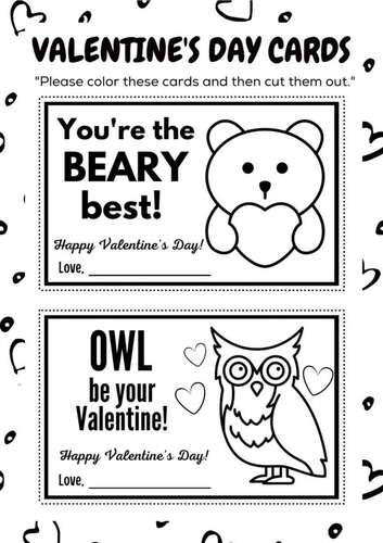 Valentine's Day Cards to Color | Valentine's Day Coloring and cuting ...