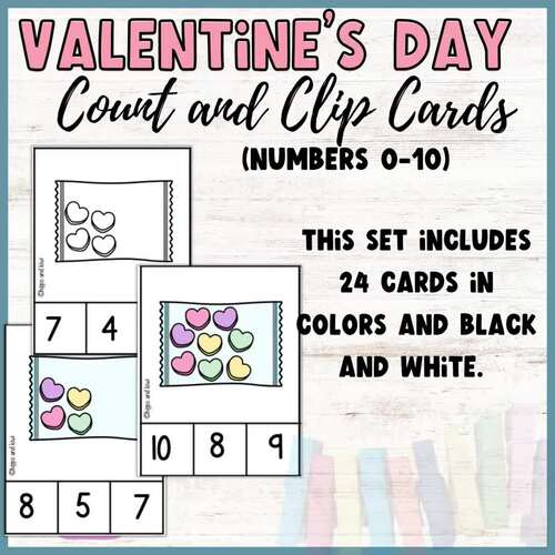 Valentine's Day Count and Clip Cards (Candy Hearts) by Hippo and Kiwi
