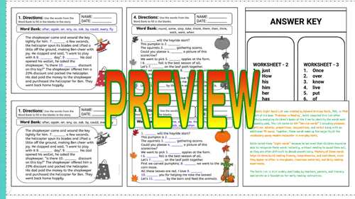 Dolch Fill in the Blanks (A Story, Halloween, & Fall) Sight Word for ...