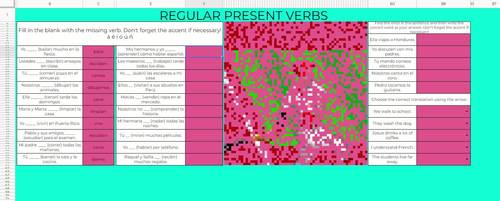 Regular Present Tense Verbs Mystery Picture | Spanish Pixel Art | TpT