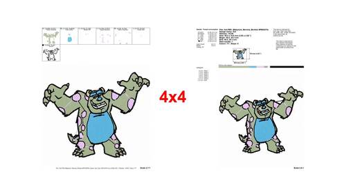 Sully Monsters Inc. blue spotted monster cheerful pose embroidery ...